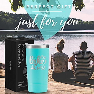 Onebttl Lake House Gifts, Lake Life Gifts for Women/Men, 20oz Insulated Tumbler, Perfect for Boat Owner/Lake Lovers - Lake Time (Teal)