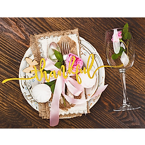 ANOTION Thanksgiving Table Decor, 12 Thanksgiving Cutlery Holder 12 Thankful Grateful Blessed Words Cutout Card Decor Glitter Table Place Card for Thanksgiving Turkey Utensil Décor