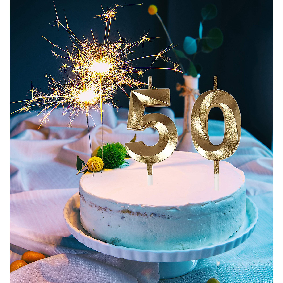 Bailym 50th Birthday Candles,Gold Number 50 Cake Topper for Birthday Decorations Party Decoration