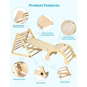 YOLEO Pikler Triangle Set, FSC-Comply 7 in 1 Large Pikler Triangle Climbing Set with Various Combinations, Wooden Montessori Climbing Toys for Toddlers 1-3 Inside, Toddler Playground Indoor Jungle Gym