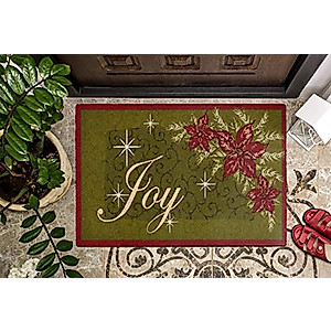 Brumlow MILLS Poinsettia Joy Holidays Washable Festive Floral Indoor or Outdoor Christmas Rug for Living or Dining Room, Bedroom and Kitchen Area, 30" x46" , Green