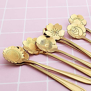 Snamonkia Set of 16 Stainless Steel Dessert Spoons for Coffee, Ice Cream and Tea, Flower Sugar Spoons 4.9 Inches for Demitasse Espresso (Gold)