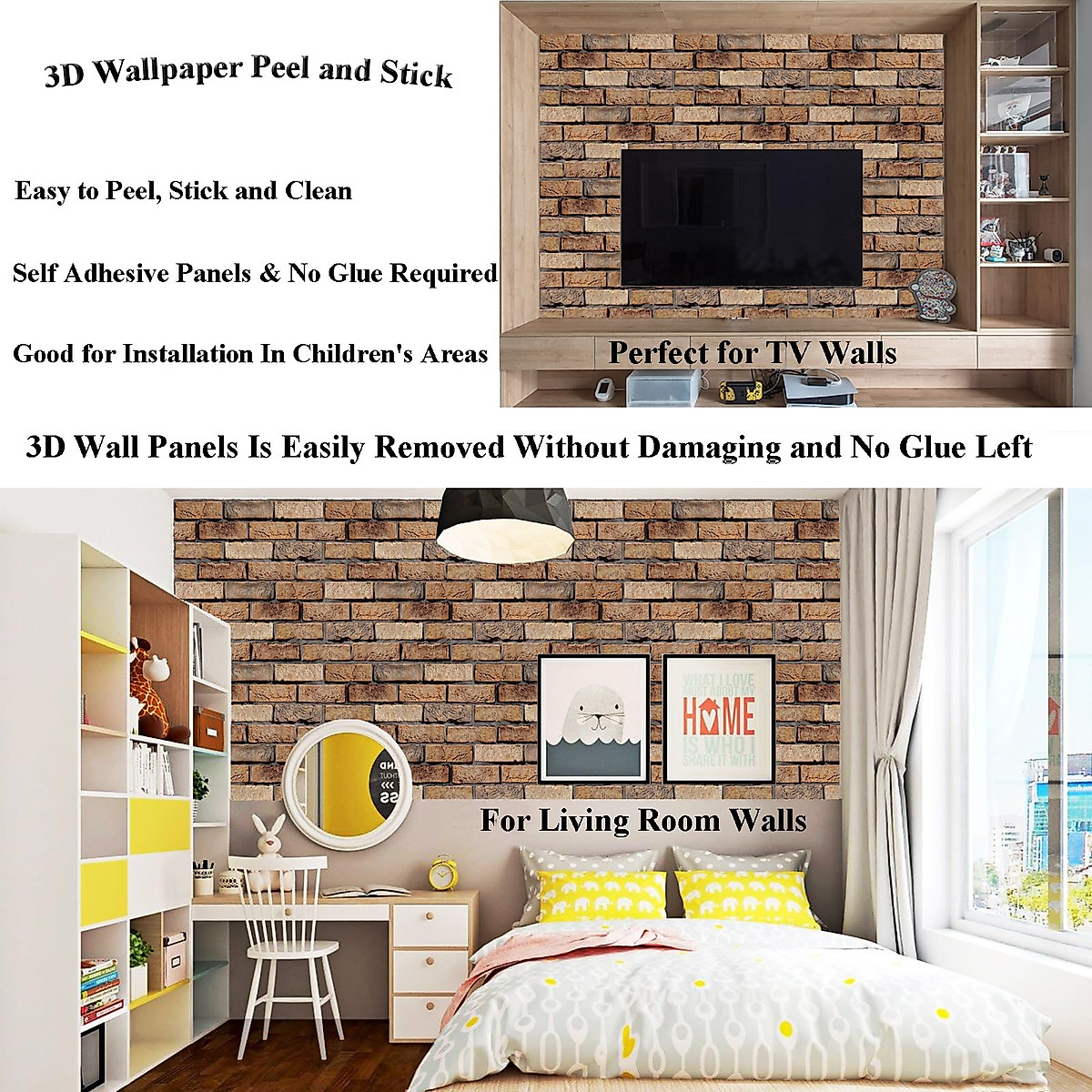 Veczom 3D Wall Panels Peel and Stick 3D Brick Wallpaper Peel and Stick Interior Wall Décor,10 Pack Waterproof Wall Panel PVC Stone Wall Panels for Living Room,Lobby Bedroom Hotel Office Decoration