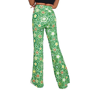 70s Flare Pants for Women - EDC Rave Festival Outfit High Waist Bell Bottom Boho Cute Groovy Disco Trousers(Green, M, 1050e)