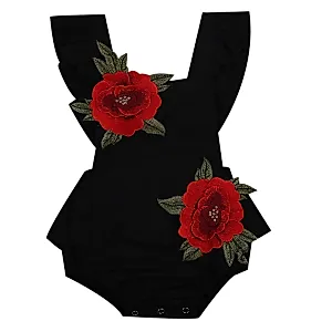 Baby Girls Jumpsuit Newborn Infant Kids Floral Clothes Summer Romper Bodysuit Sundress Outfits (6-12 Months, Black)