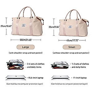 HYC00 Travel Duffel Bag, Sports Tote Gym Bag, Shoulder Weekender Overnight Bag for Women,Beige Large