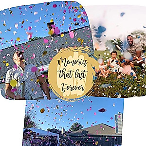 Gender Reveal Confetti Cannon - 2 Blue/Gold 2 Pink/Gold Poppers - Gender Reveal Party Supplies - Confetti Sticks - Gender Reveal Stickers 40 pcs (20 Girl 20 Boy)