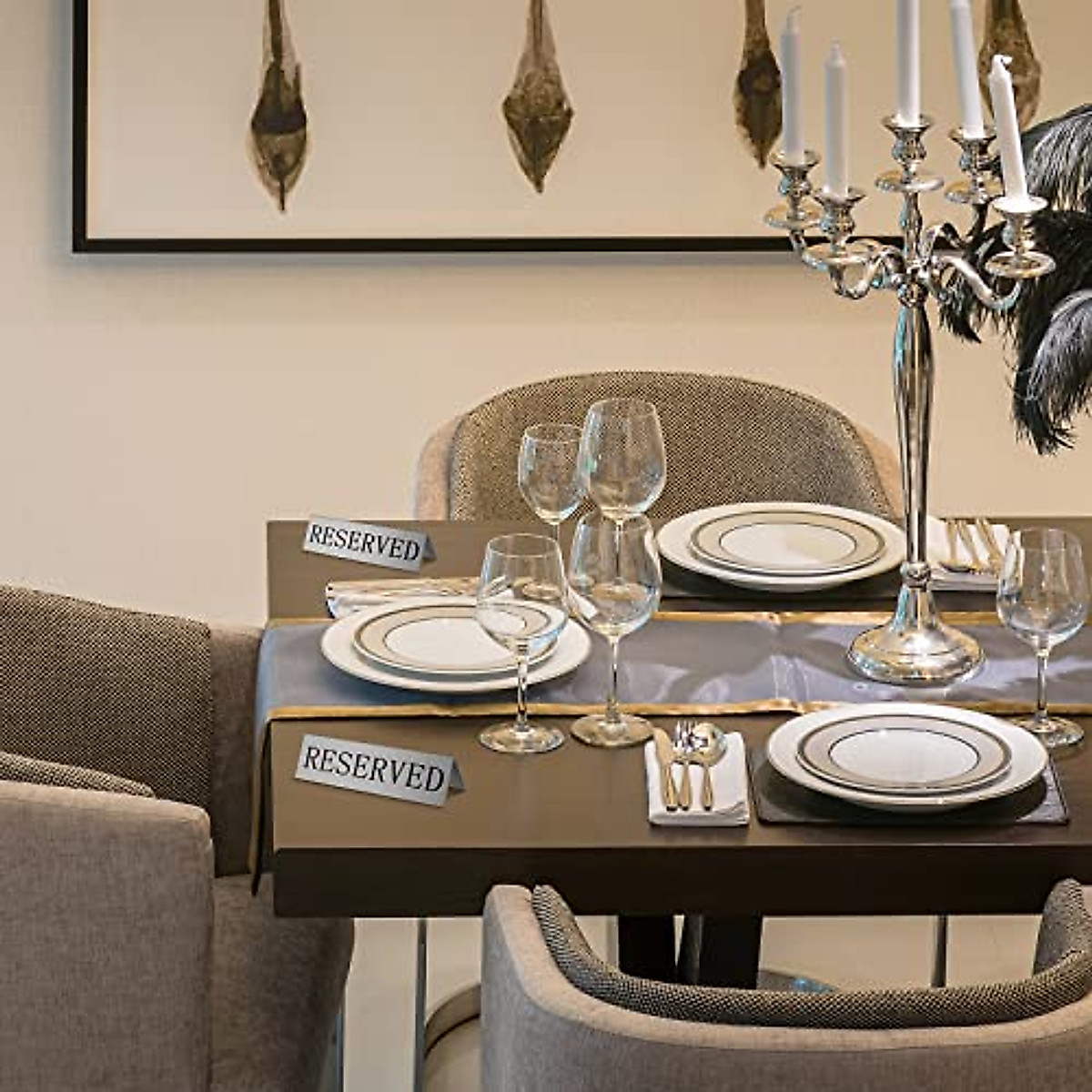 Metal Reserved Table Signs Reserved Sign Reserved Desk Signs Double Sided Table Stand Tents Sign Reserved Seating Signs for Wedding Restaurant Parties Ceremony, 5.91 x 3.15 Inch (Silver, 24 Pcs)