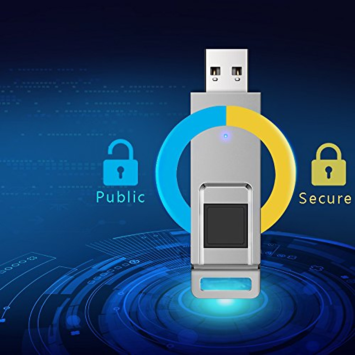 KOOTION 64GB High Speed Recognition Fingerprint Encrypted Flash Drive USB3.0 Drive Memory Stick, Silver