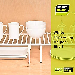 Smart Design Premium Extendable Storage Shelf – Lengthen from 16 to 32.5 in., White – Steel Pantry Organizer with Rust-Resistant Finish and Non-Slip Feet for Easy Home Organization and Storage