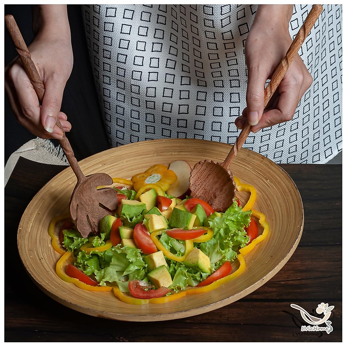 BVicHair 4 Wooden Spoons and Forks Set, Set Wooden Salad Spoons, Real Housewives Gifts, Kitchen Gifts for Women, Handmade Gifts for Mother's Day, Cute Kitchen Accessories, Unique Kitchen Gifts