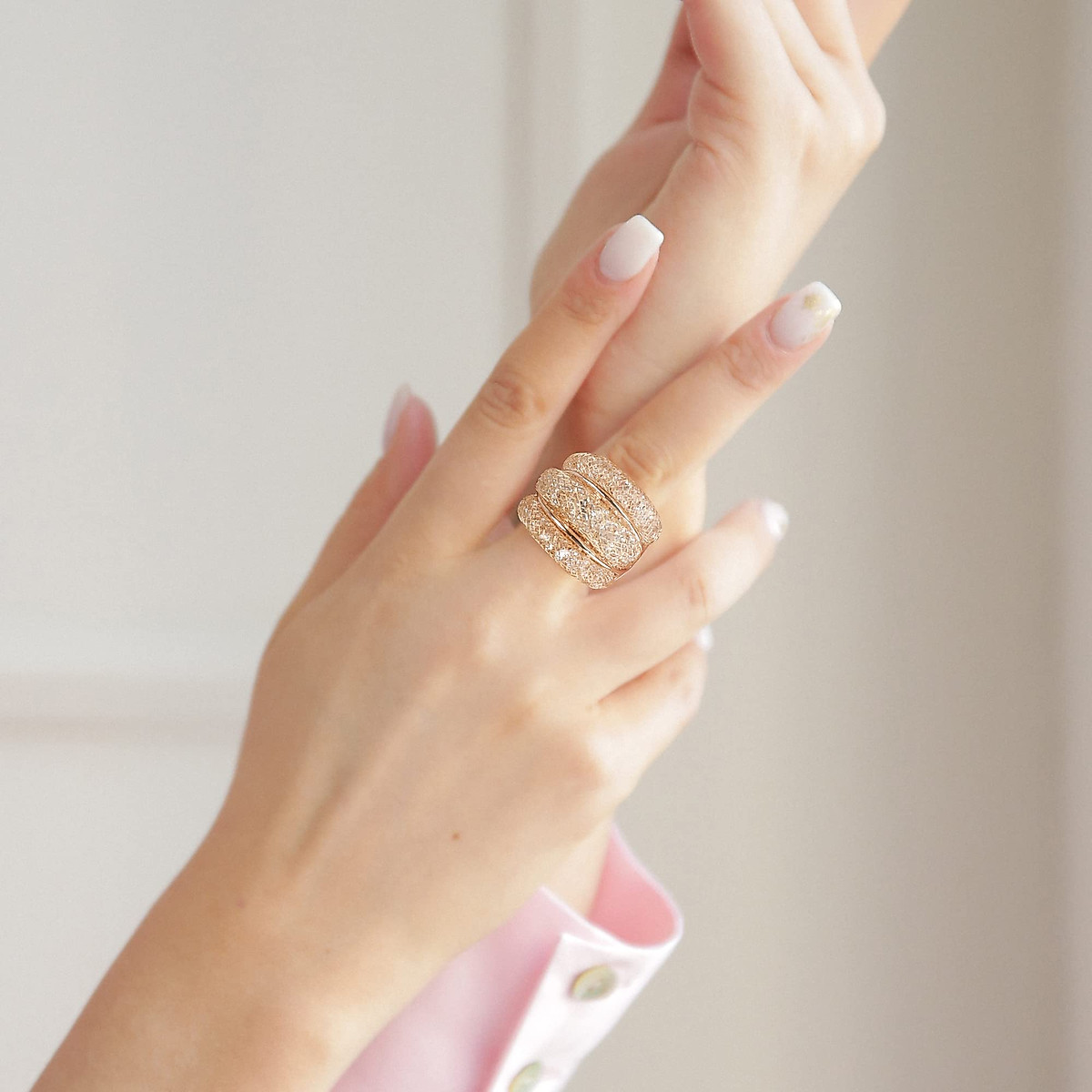 Mytys Mesh Crystal Net Cubic Zirconia Cooktail Ring 18k Rose Gold (9)