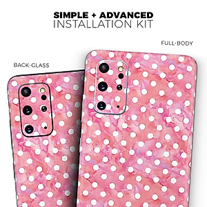 DesignSkinz White Polka Dots Over Pink Watercolor Protective Vinyl Decal Wrap Skin Cover Compatible with The Samsung Galaxy S20 (Screen Trim & Back Glass Skin)