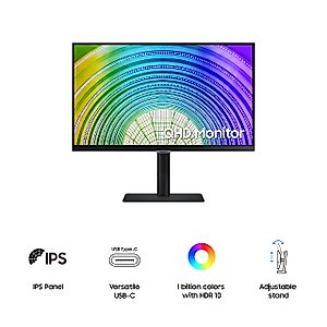 SAMSUNG S60UA Series 24 Inch QHD 2540x1440 Computer Monitor, IPS 75 Hz HDR10 USB-C, DP Daisy Chain, HDMI, USB 3.0 Hub 3-Yr WRNTY (LS24A600UCNXGO)