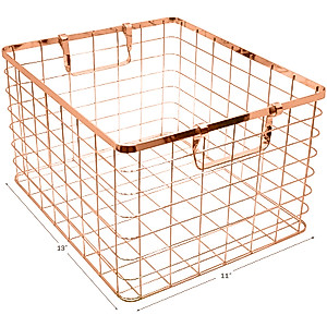 Set of 3 Nested Wire Basket Trays for Storage and Organizing (Rose Gold)