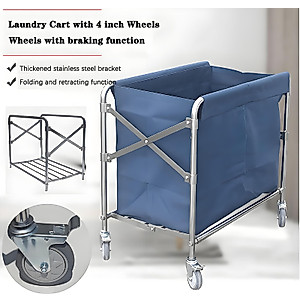 Collapsible Laundry Cart with Wheels Commercial 12 Bushel Folding Laundry Basket, Heavy Duty Rolling Laundry Hamper with Removable Waterproof Oxford Bag and Reinforced Steel Frame, 330 lbs Load ﻿