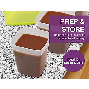 Arrow Home Products 1 Quart Freezer Food Storage Containers with Lids, 6 Pack - USA Made Reusable Freezer Containers for Food Storage - Prep, Store, Freeze - BPA Free, Dishwasher Safe, Durable