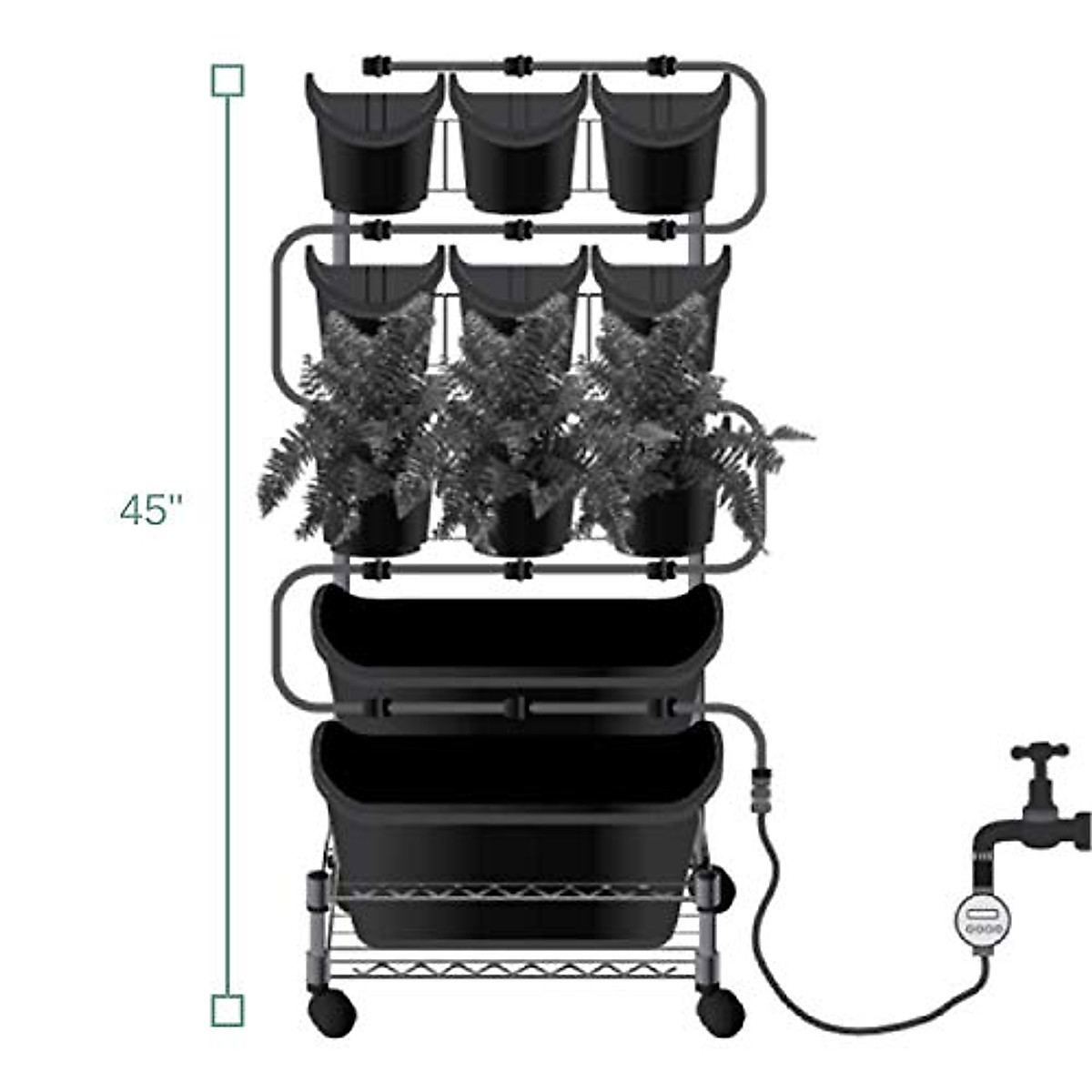 Watex Mobile Green Wall (Single Frame, Black), BPA Free Planters