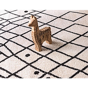 Unique Loom Fez Collection Tribal, Moroccan, Bohemian Area Rug, 3' 3" x 3' 3", Beige/Black