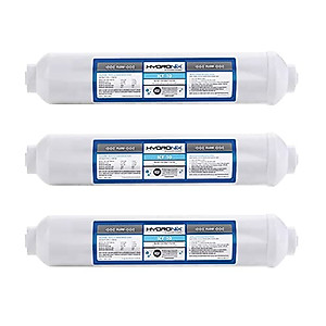 Hydronix ICF-10 Inline Post Activated Carbon Water Filter Replacement Cartridge with 1/4-Inch NPT for Refrigerator, Ice Maker, RO Reverse Osmosis System, 2000 Gallons - 1 Year Capacity (3 Pack)