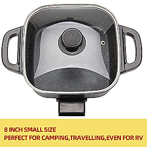 Aoran Small Skillet Electric Non-Stick Square,8 Inch Electric Frying Pan With Tempered Glass Vented Lid,Mini Personal Electric Skillet Indoor，Black,1000 Watts