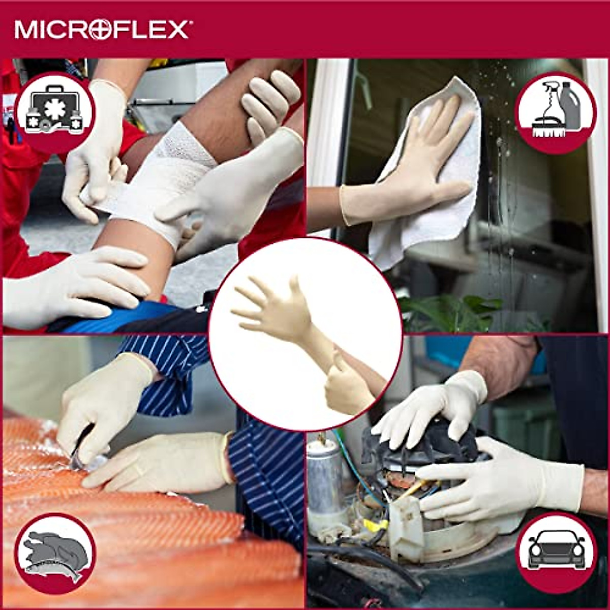 Microflex Diamond Grip MF-300 Disposable Latex Gloves for Automotive, Machinery Industries - Large, Natural Clear (Case of 1000)