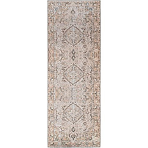 SURYA Kemer Medallion Washable Area Rug,2'7" x 7'3",Brown