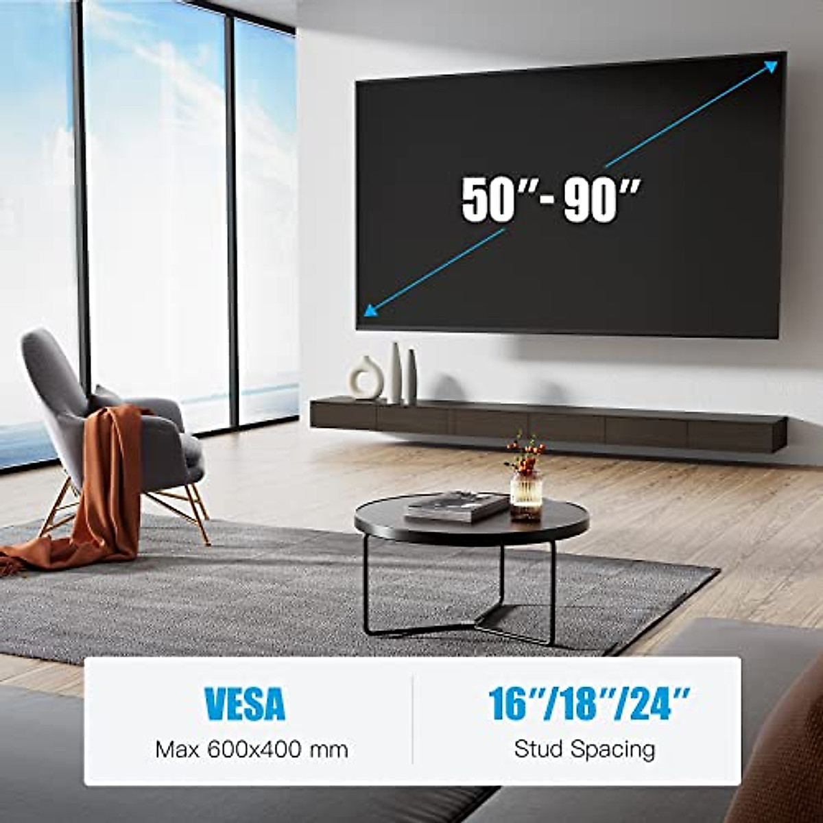 Pipishell Advanced Tilt TV Wall Mount Extentable for Most 50-90 inch TVs up to 132 lbs, Heavy Duty Tilting Wall Mount TV Bracket Max VESA 600x400mm, Fits 16, 18, 24 Inch Wood Stud, PIAT2