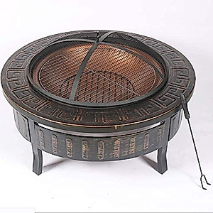 LEAYAN Garden Fire Pit Grill Bowl Grill Barbecue Rack Outdoor Metal Firepit Round Table Backyard Patio Stove Wood Burning Fire Pit with Spark Screen with Cover BBQ Cooking for Camping Backyard