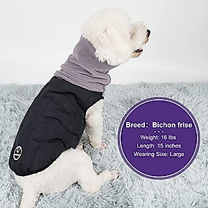 cyeollo Dog Winter Coat Puffer Jacket Vest Windproof Warm Dog Coats Jackets with Fleece High Collar for Cold Weather Pet Vest Clothes for Small Dogs Pets Apparel, Black Large