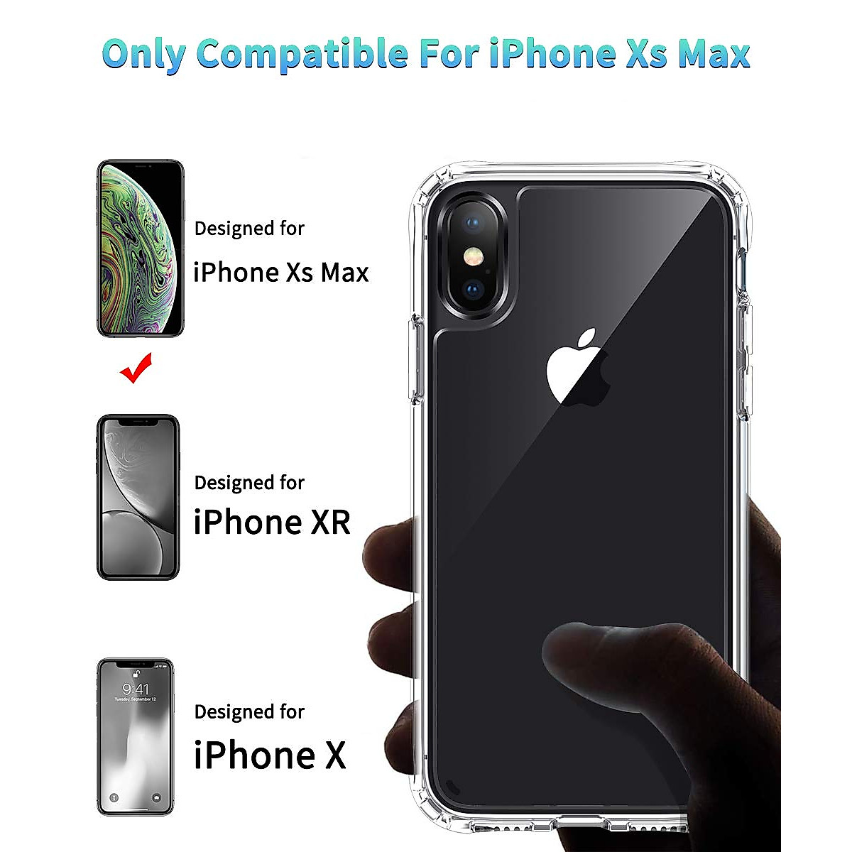 AEDILYS iPhone Xs Max Case,[Airbag Series] with [2 x Tempered Glass Screen Protector] [Military Grade]|15Ft. Drop Tested [Scratch-Resistant]|Wireless Charging | for Apple iPhone Xs Max 5.5 Inc- Clear
