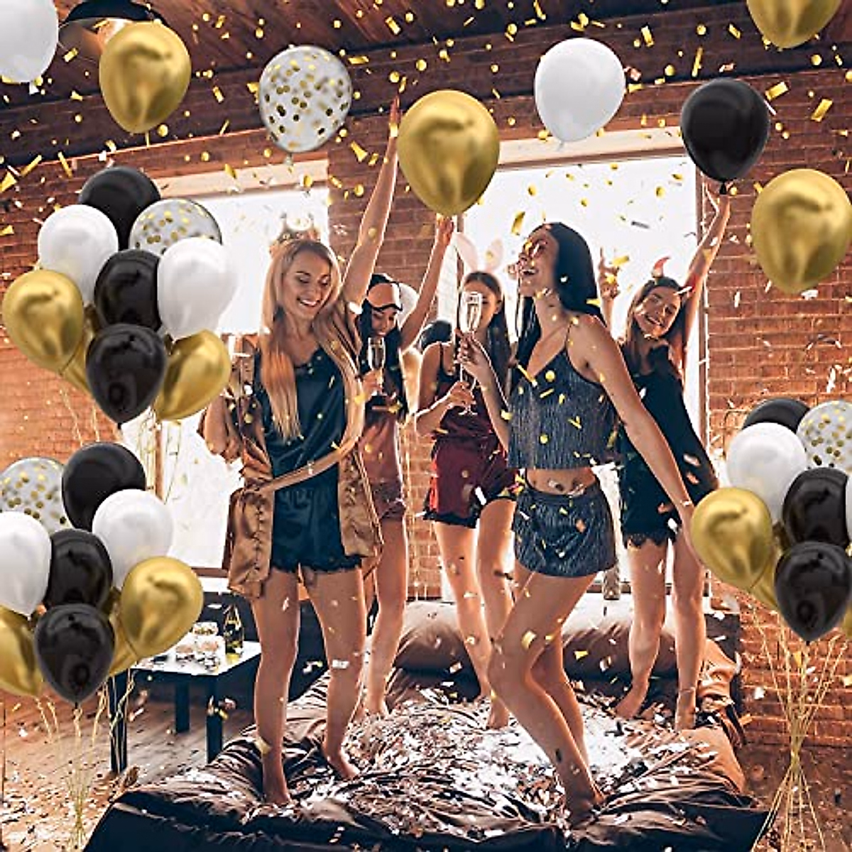 Black and Gold and White Balloon Garland Arch Kit with Black Gold Confetti Balloons Shiny Gold Happy Birthday Banner for Graduation Baby Shower Birthday Wedding Decoration