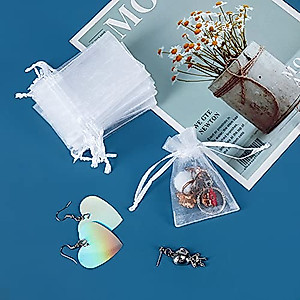 HRX Package 100pcs Mini Organza Jewelry Bags 2x3 inch, Little White Mesh Drawstring Gift Pouches for Candy Sample Party Favors