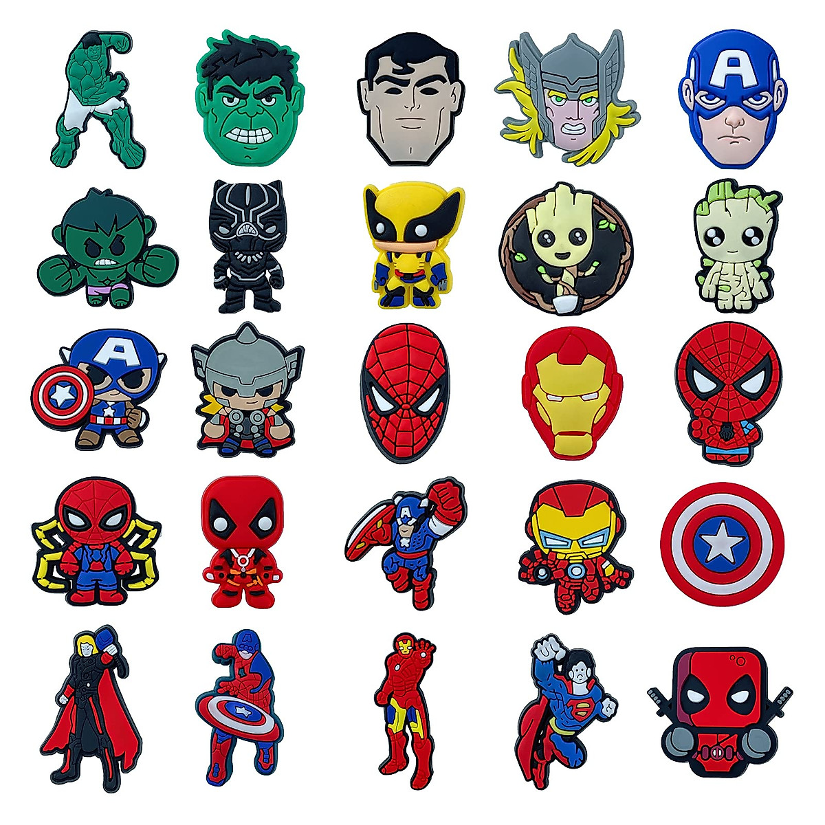 100 Pack Cute Cartoon Shoe Charms Charma for Croc Charms Boys, Hype Beast Superhero Cool Designer Shoe Charms Bulk for Crocs Kids Girls, Polyvinyl Chloride, No Gemstone