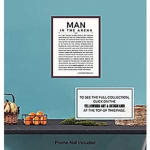 LARGE 11X14 - Man in the Arena - Inspirational Quotes - Teddy Roosevelt Poster - Motivational Gifts for Men, Boys, Teens, Entrepreneur - Office, Living Room, Bedroom Wall Art Decor - Daring Greatly