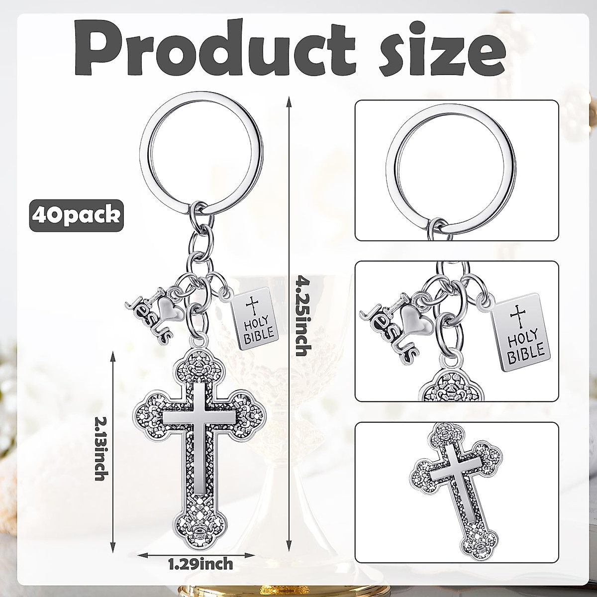 Loetere 40 Pcs Christmas Holy Bible Pendants Keyrings Jesus Christian Cross Keychain Favors Religious Key Holders Gifts