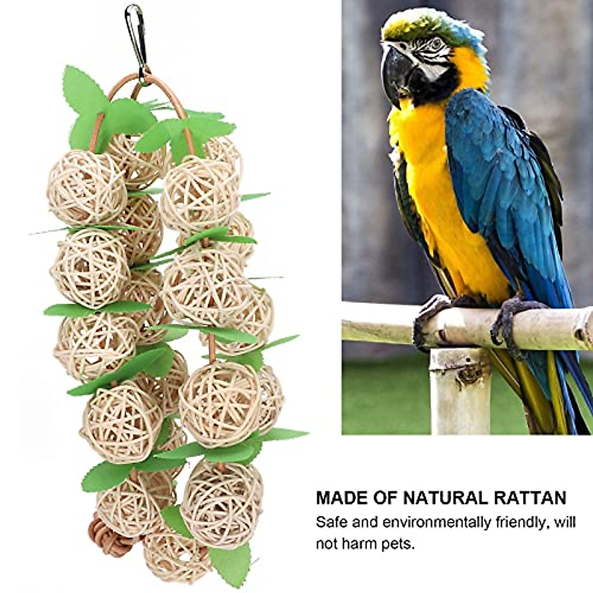 Bird Chewing Toys Rattan Ball String Parrots Swing Toy Foraging Shredder Toy Hanging Hammock Bell Swing Chewing Toy for Training and Playing Fetch(L-Wooden Color)
