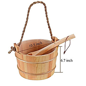 Bestnewie Sauna Bucket with Ladle Handmade Wooden Sauna Bucket Sauna Spa Accessory - 5 Liter (1.3 Gallon) Sauna Bucket with Felt Sauna Hat and Sauna Seat Pad
