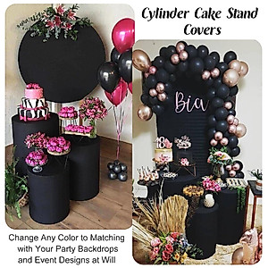 Spandex Cylinder Pedestal Stand Covers Set of 5 Stretchable Cylinder Plinth Covers Dessert Table Display Pillars Cover for Wedding Props Babyshower Birthday Party Event Decor (Black)
