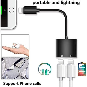 [Apple MFi Certified] iPhone Adapter,2 Pack Headphone Adapter for iPhone,Dual Lightning Audio Splitter Headphones and Charging Adapter for iPhone 14/13/12/11 Pro Max/XS/XR/X/8/7/6 Support Call