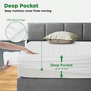 100% Waterproof Mattress Protector Queen, Bamboo Mattress Pad Cover Ultra Soft 3D Air Fabric Cooling Breathable Noiseless Deep Pocket(8-18 INCH)