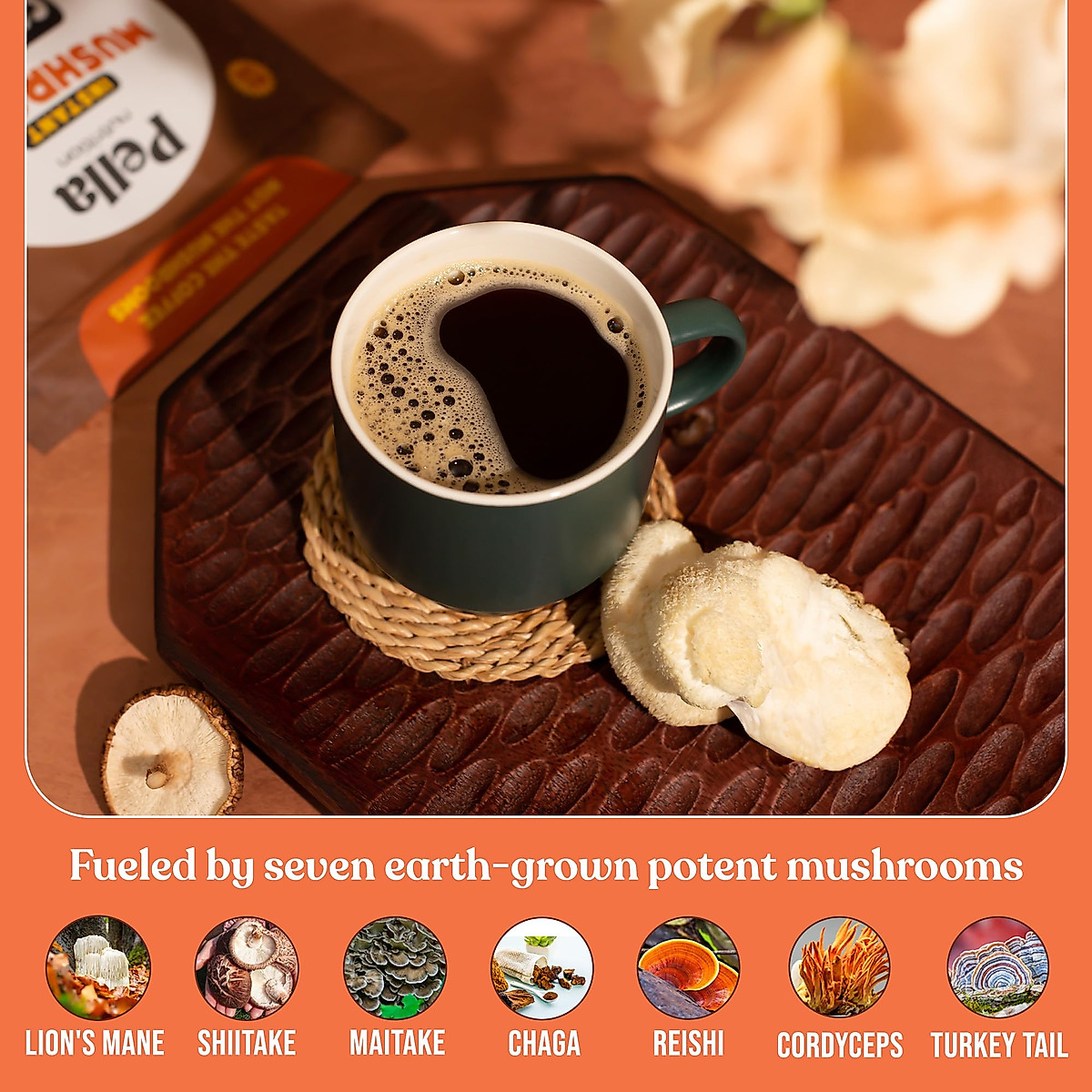Organic Mushroom Instant Coffee (60 Servings) with 7 Superfood Mushrooms, Great Tasting, Includes Lion's Mane, Reishi, Chaga, Cordyceps, Shiitake, Maitake, and Turkey Tail