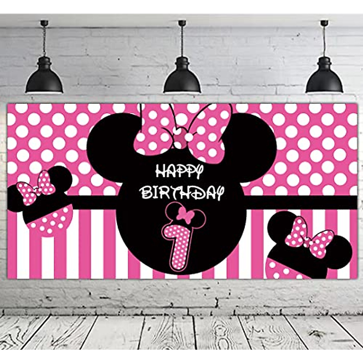 Minnie 1st Birthday Backdrop, Minnie 1st Birthday Banner Party Supplies, Minnie 1st Birthday Decorations, First Birthday Photography Background (6.6 x 3.3 ft)