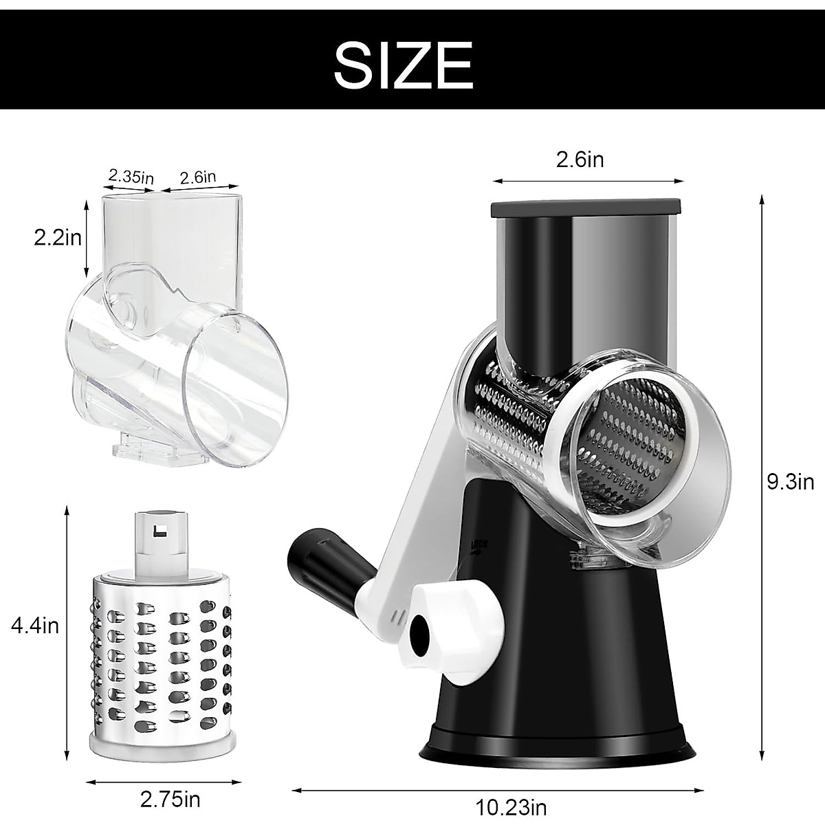 Rotary Cheese Grater Cheese Shredder - Cambom Kitchen Manual Cheese Grater with Handle Vegetable Slicer Nuts Grinder 3 Replaceable Drum Blades and Strong Suction Base Free Cleaning Brush