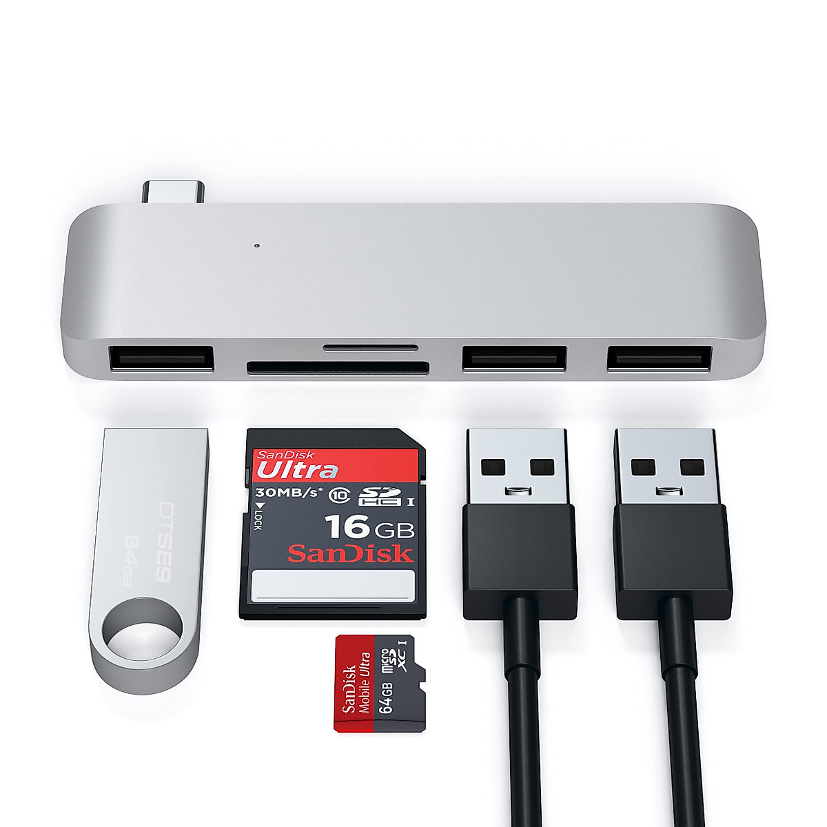 Satechi Aluminum Type-C USB 3.0 3-in-1 Combo Hub Adapter - 3 USB 3.0 Ports and Micro/SD Card Reader - for M2/ M1 MacBook Pro/Air, M2/ M1 iPad Pro/Air, M2 Mac Mini, iMac M1 (Silver)