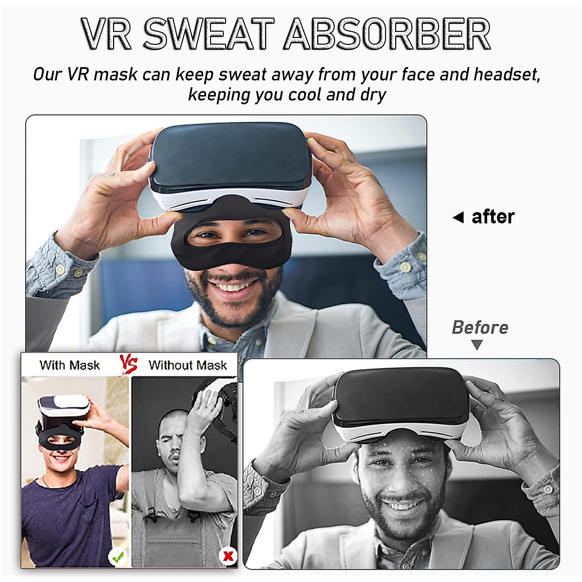 Vr Eye Mask Cover Adjustable Elastic Sweat Band Breathable Washable Facemask Cover VR Accessories for O-culus Quest 2/HTC Vive/ps/Samsung (Color : 2 PCS-A)