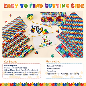 Tintnut Puzzle Pieces Heat Transfer Vinyl - 10 Sheets 10x12 Inch Autism Awareness Puzzles Craft Cutter HTV Vinyl Rainbow Color Pattern Printed Iron on Vinyl for Silhouette Cameo or Cricut