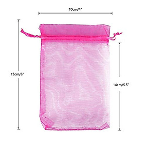 4''X6" Organza Bags,100PCS 10X15CM Drawstring Organza Jewelry Favor Pouches Wedding Party Festival Gift Bags Candy Bags (Rose)