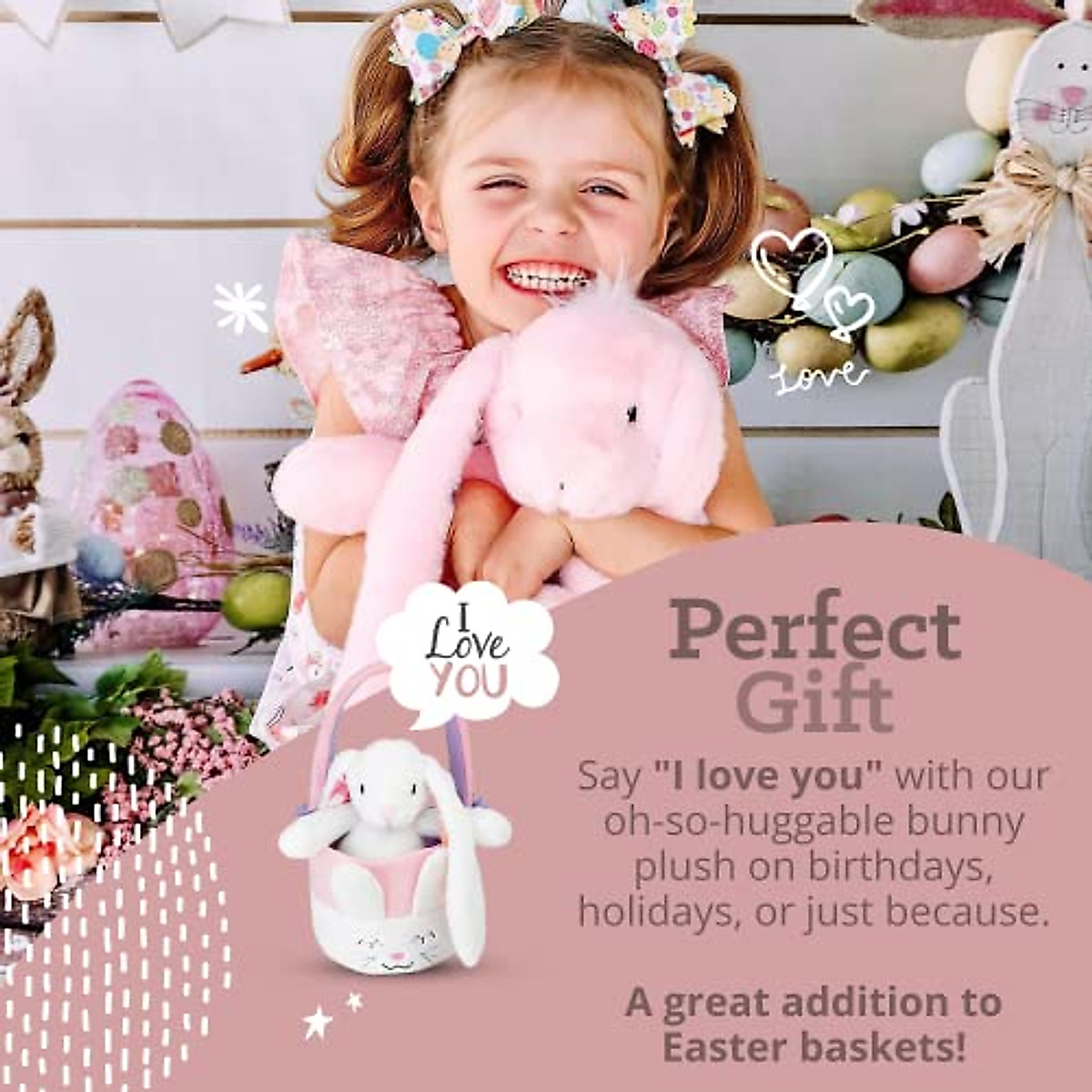 Plushible Easter Bunny Plush, Cuddly, Soft, Embroidered Stuffed Animal Toy for Newborns, Kids, Boys, & Girls, 14 Inch