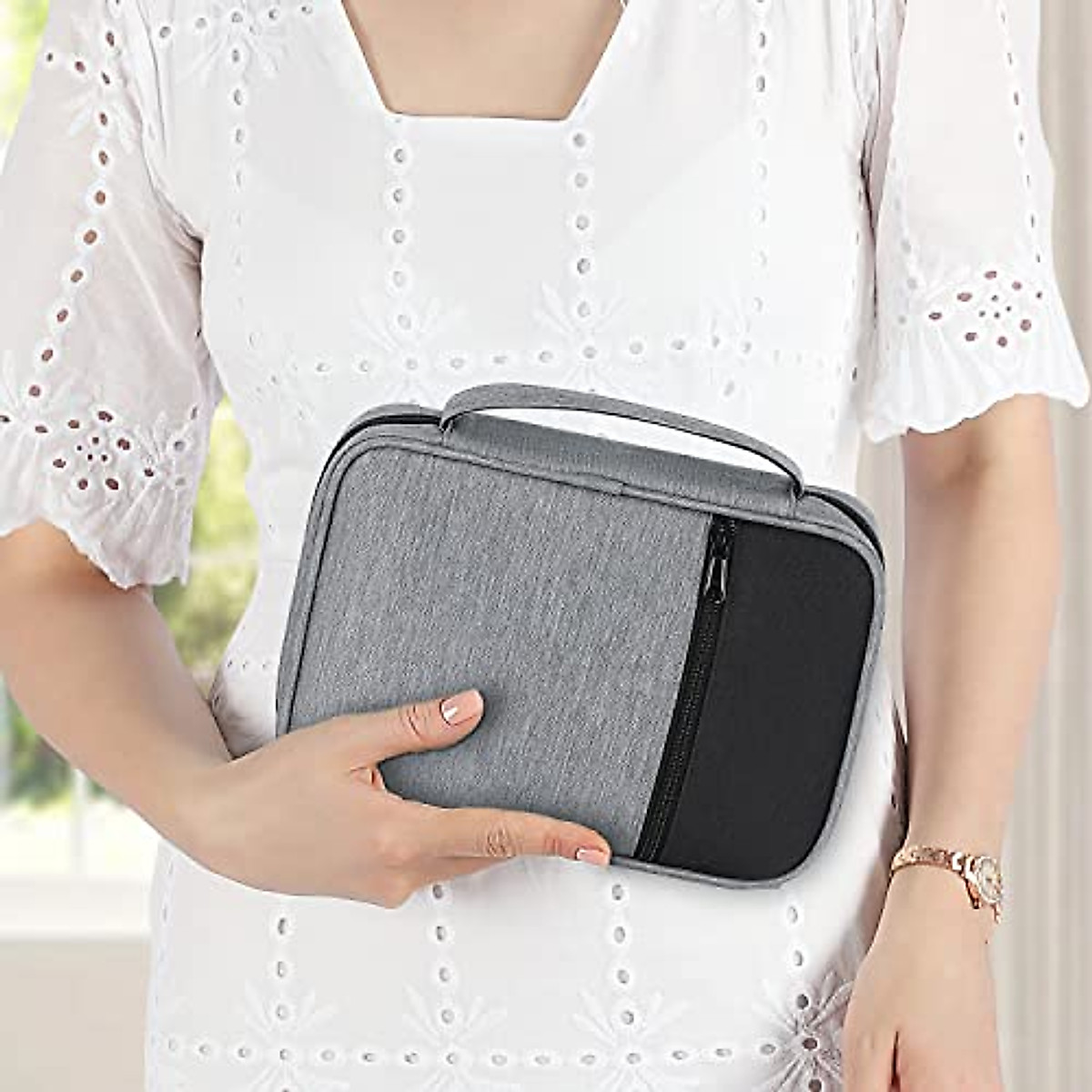 QASMANA Bible Cover, Standard Size Polyester Bible Case with 4 Highlighters, Internal Compartments and Zippers, 10x7x2 Inches, (Gray)